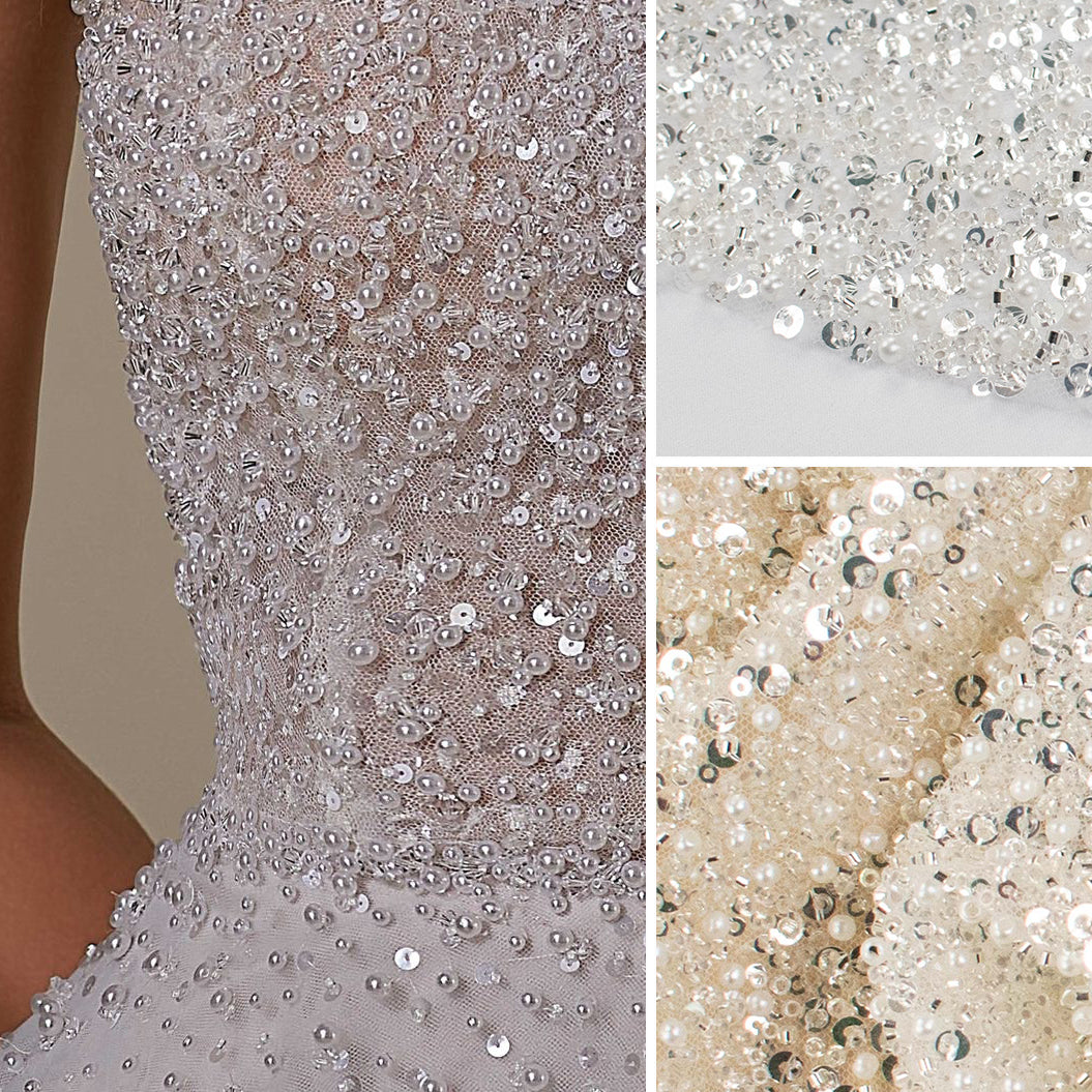 Luxury Pearl & Crystal Beaded Sequins Mesh Lace – SS41900 White – Homecraft Textiles