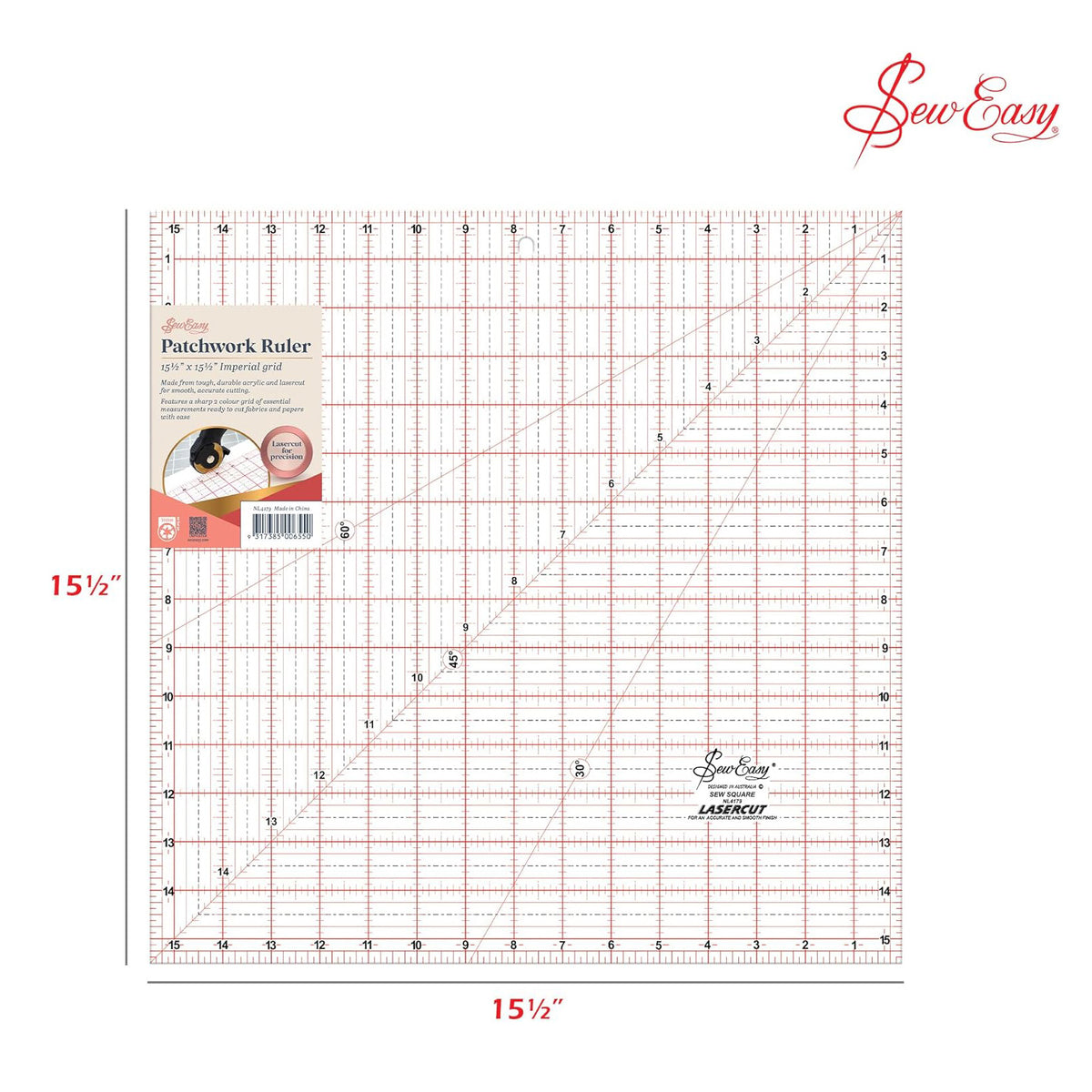 Sew Easy Quilting Patchwork Square Ruler 15.5" x 15.5" – Homecraft Textiles