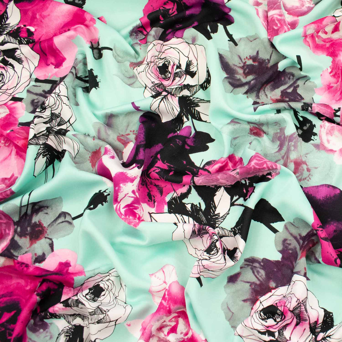 Ayla Printed Crepe Design-682 Novelty Pink Flowers on Mint – Homecraft ...