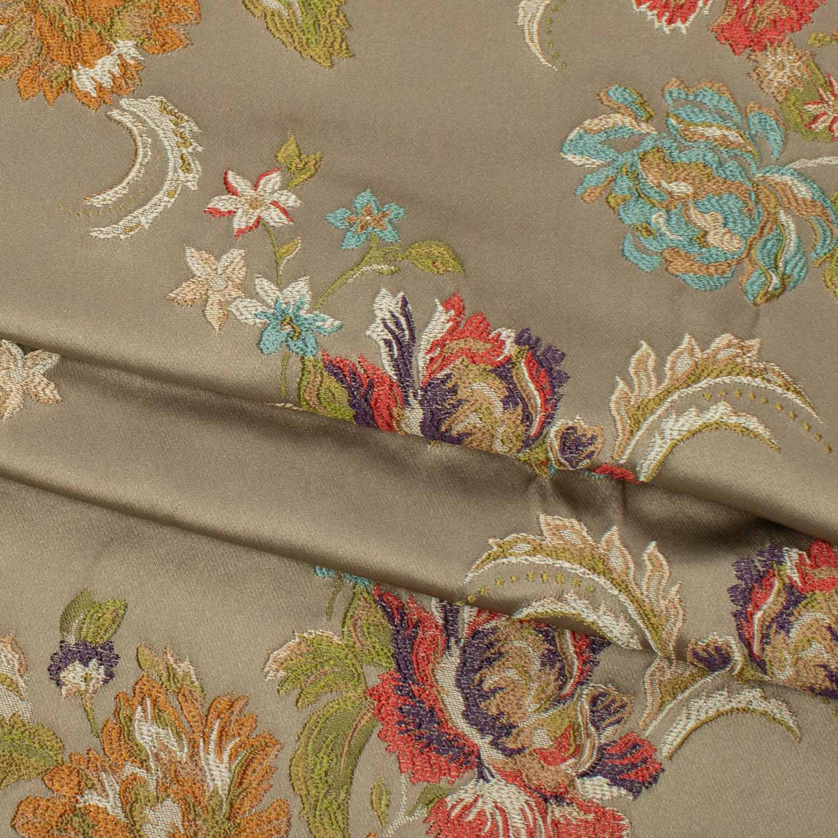 Turkish Curtaining/Upholstery Embroidered Floral on Beige Brocade ...