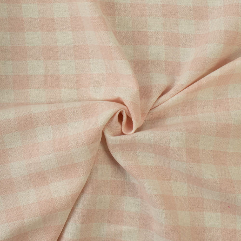 Premium Japanese Yarn-Dyed Gingham Check Cotton Shirting – Pale Pink ...