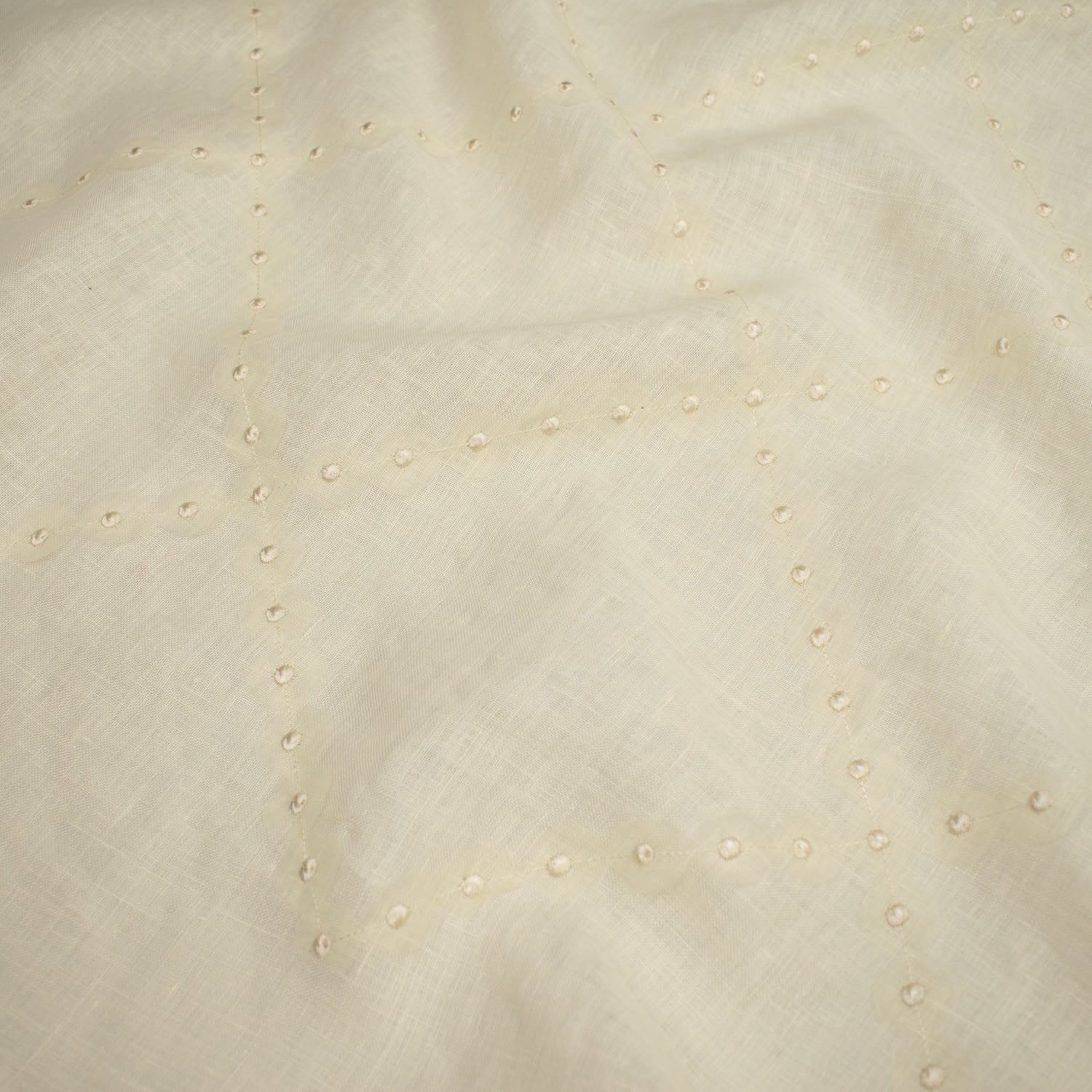 Rhombus Dots Embroidered Ivory Linen – Homecraft Textiles