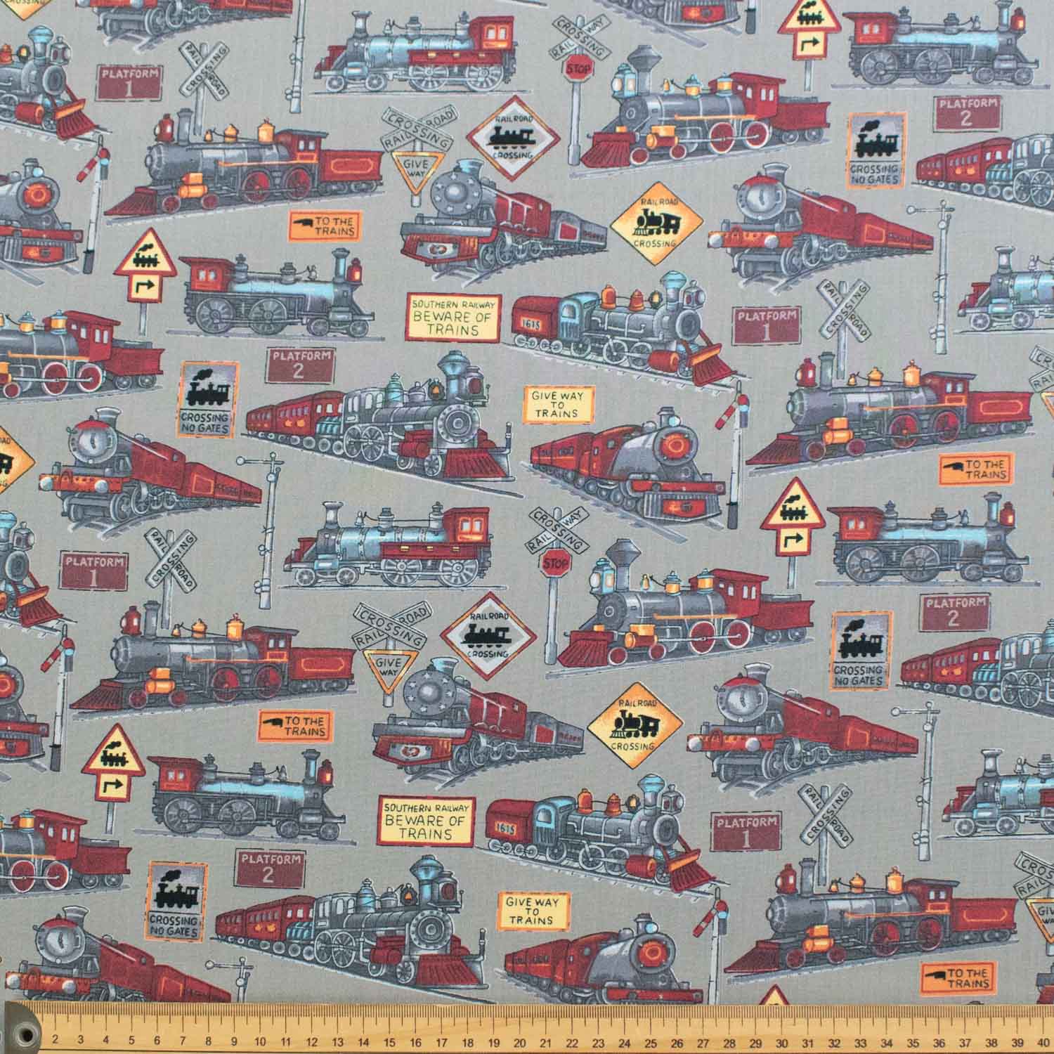Trains & Railways Grey Cotton Print – Homecraft Textiles