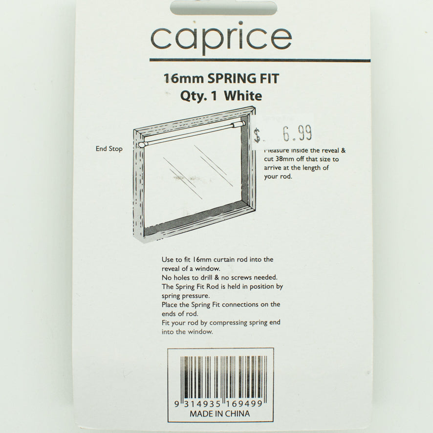 Caprice Curtain Spring Fit Rod End - White 16mm – Homecraft Textiles