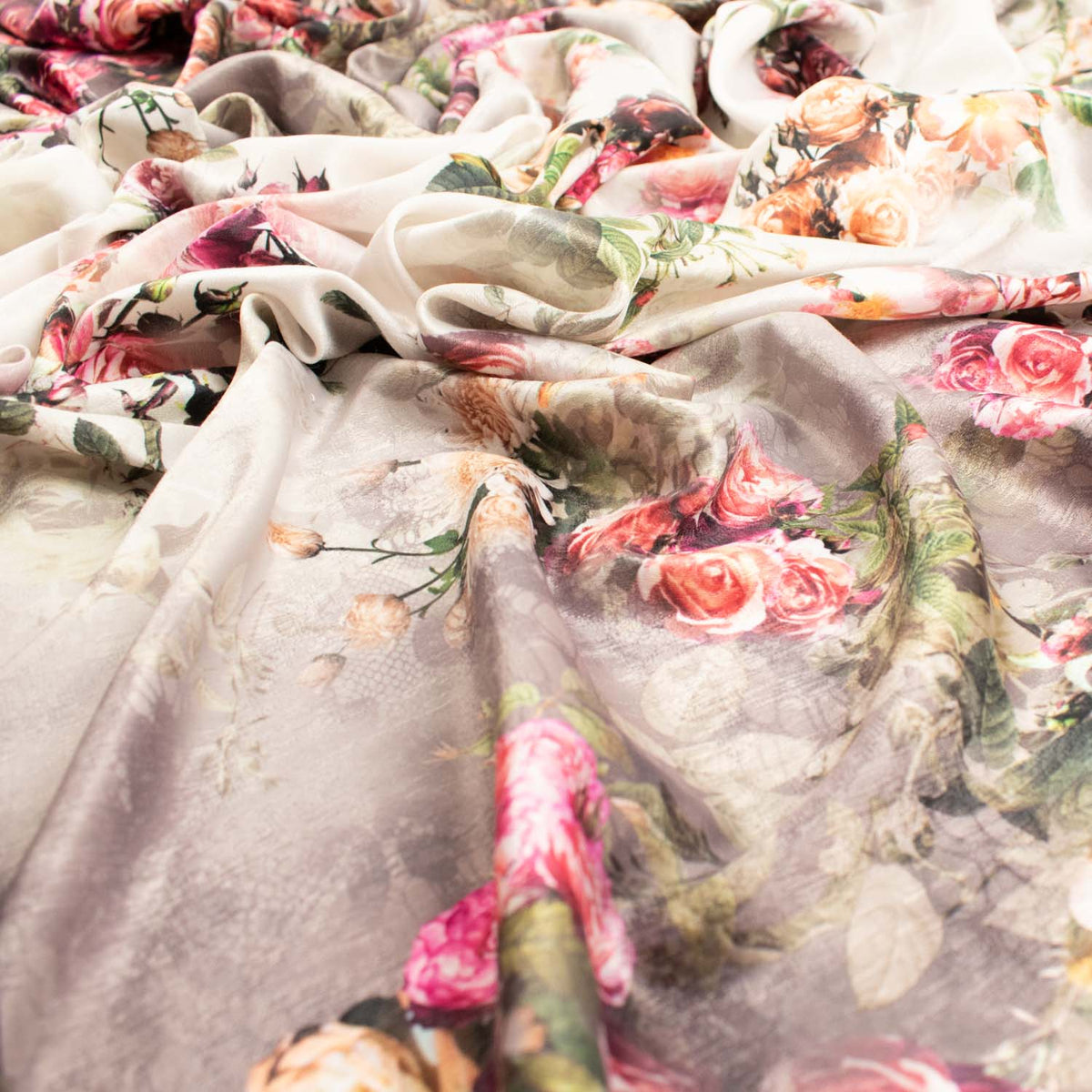 Digital Border Printed Satin Design-14 Roses on Grey – Homecraft Textiles