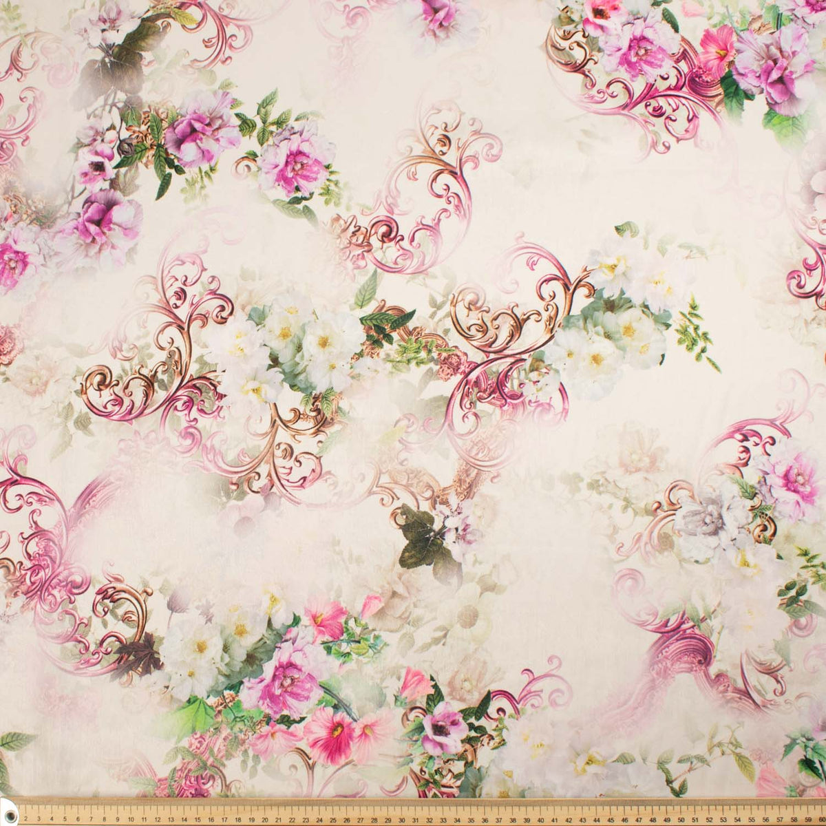 Digital Printed Satin Design-19 Pink Floral on Ivory – Homecraft Textiles