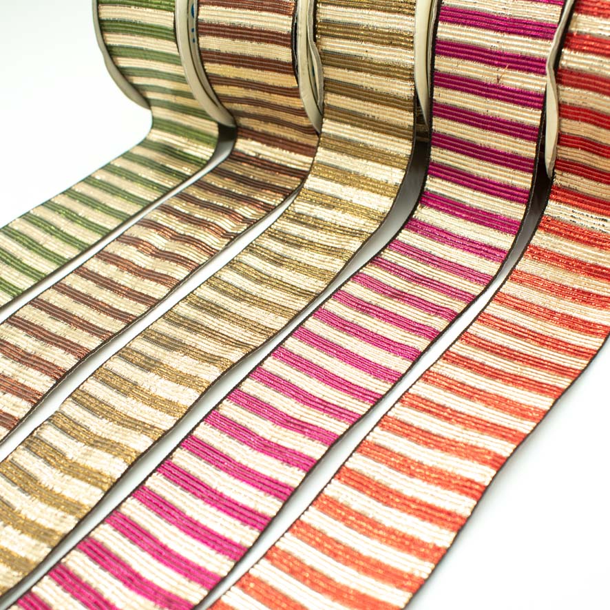 Metallic Fancy Embroidered Jacquard Ribbon Stripes-40mm – Homecraft ...