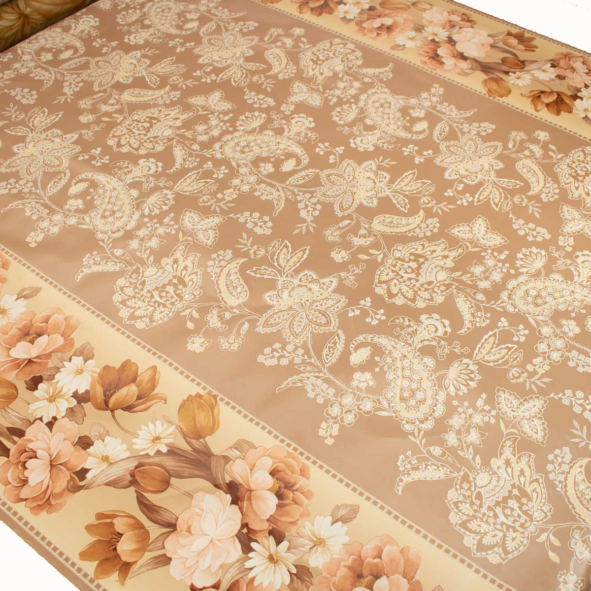 Brown Paisley Flower Plastic Tablecloth Fabric – Homecraft Textiles