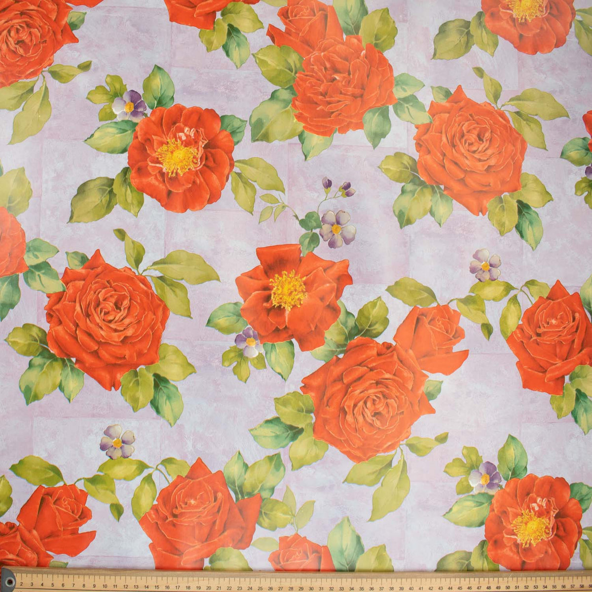 Red Camelia on Lilac Plastic Tablecloth Fabric – Homecraft Textiles