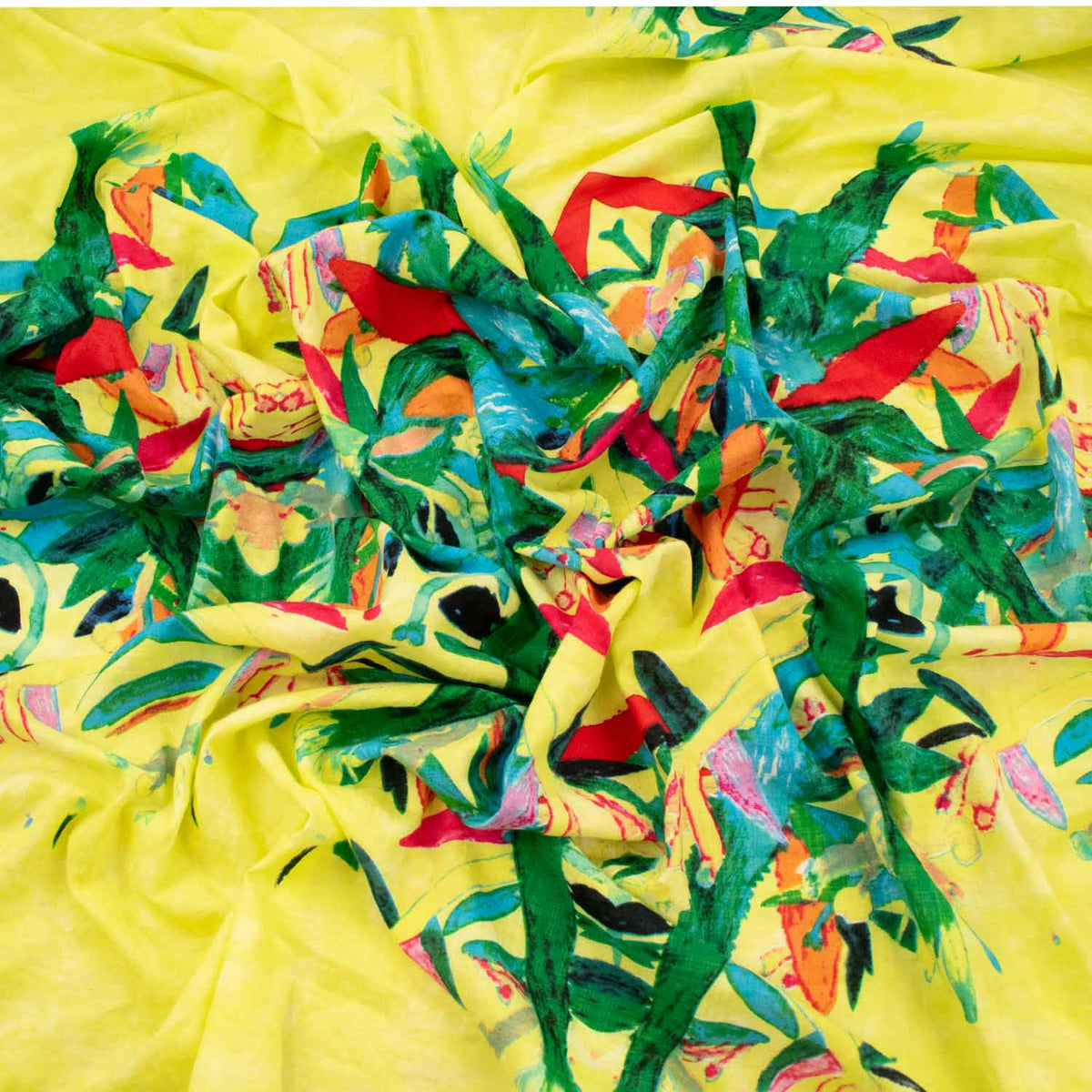 Cotton Linen Prints Green Abstract on Yellow – Homecraft Textiles