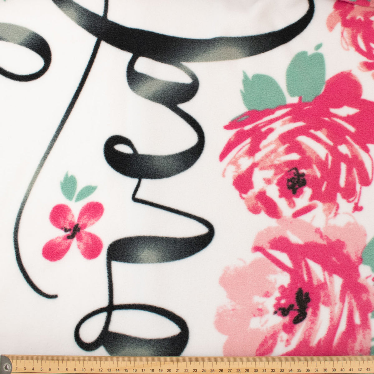 Pink Flowers on White Printed Polar Fleece Design 96 - 1.28M Panel ...