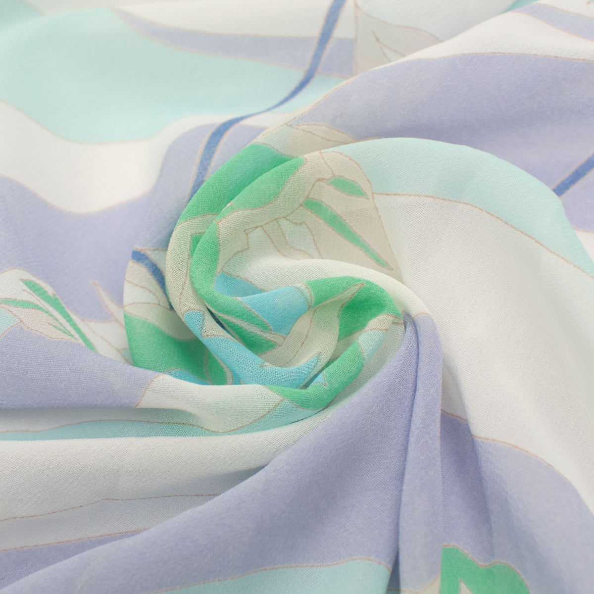 Printed Chiffon Design-12 Mint & Silver Roses on Purple Waves ...