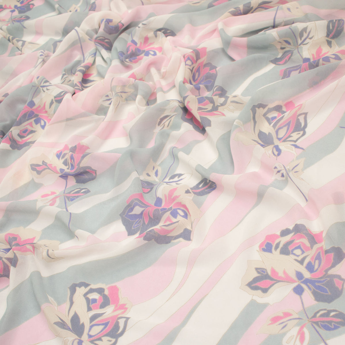 Printed Chiffon Design-13 Pink & Grey Roses on Silver Waves – Homecraft ...