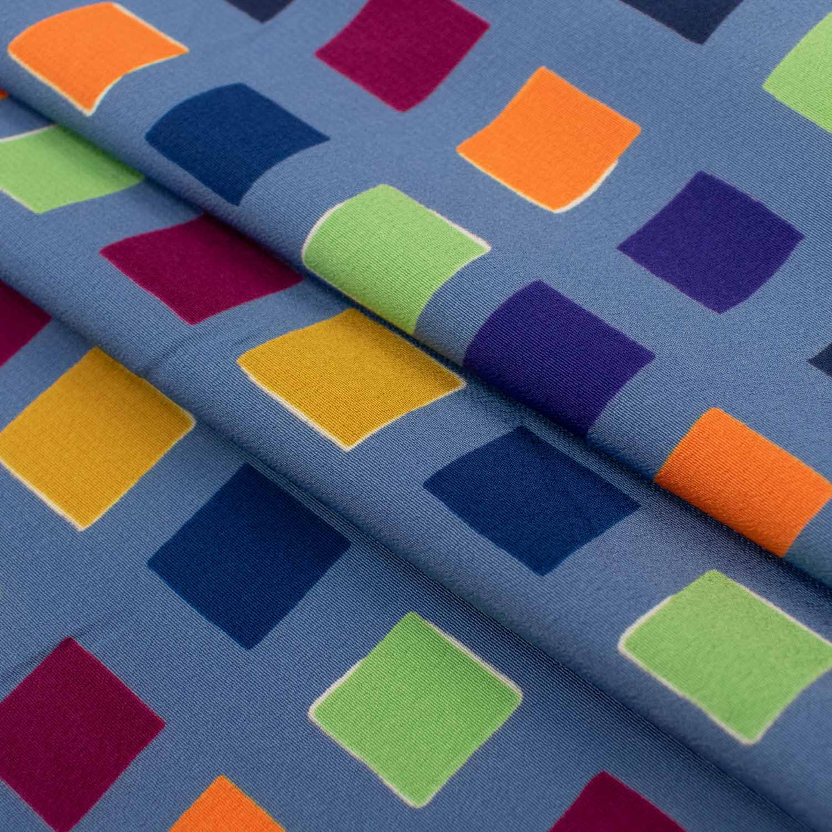 Printed Crepe Multi-colour Checks on Blue – Homecraft Textiles