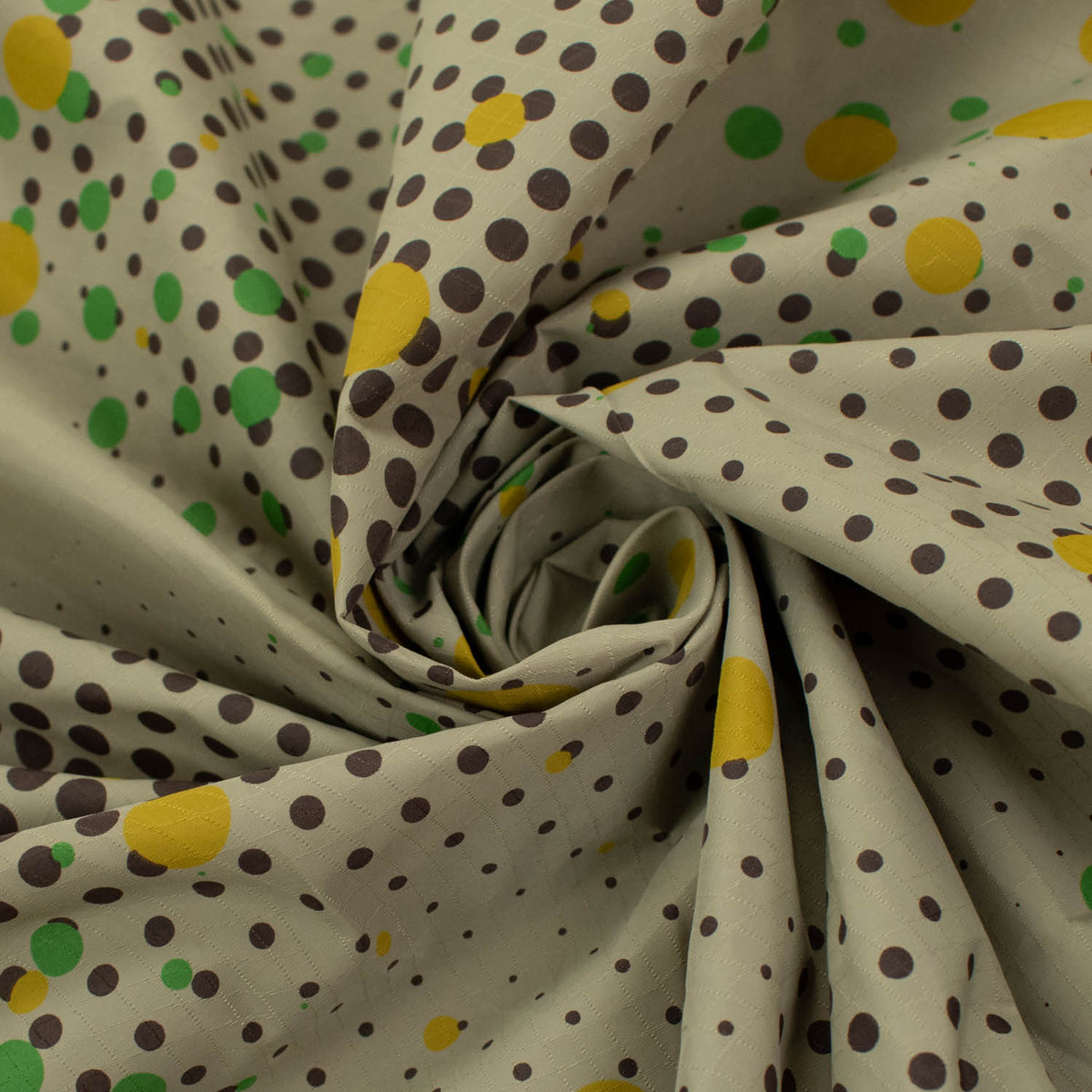 Printed Lining Design-12 Yellow & Green Dots on Khaki – Homecraft Textiles