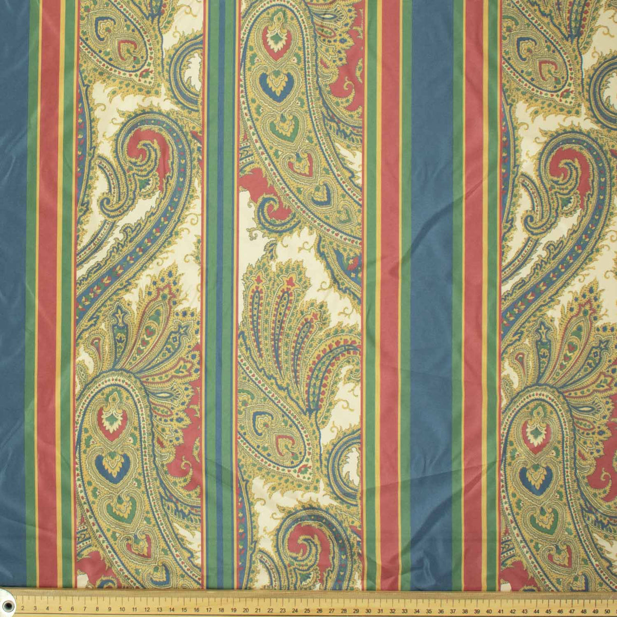Printed Lining Design-29 Vintage Gold Paisley with Red & Blue Stripes ...