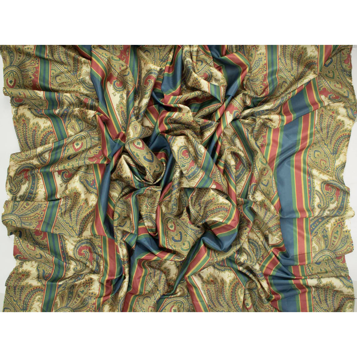 Printed Lining Design-29 Vintage Gold Paisley with Red & Blue Stripes ...