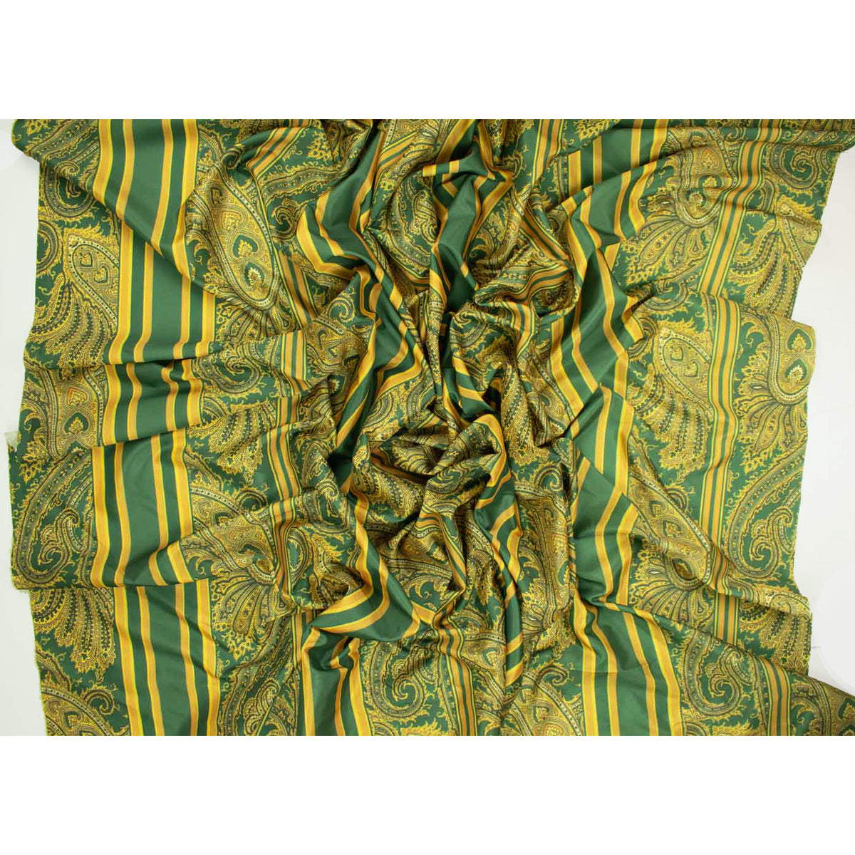 Printed Lining Design-31 Vintage Gold Paisley On Green Stripes ...