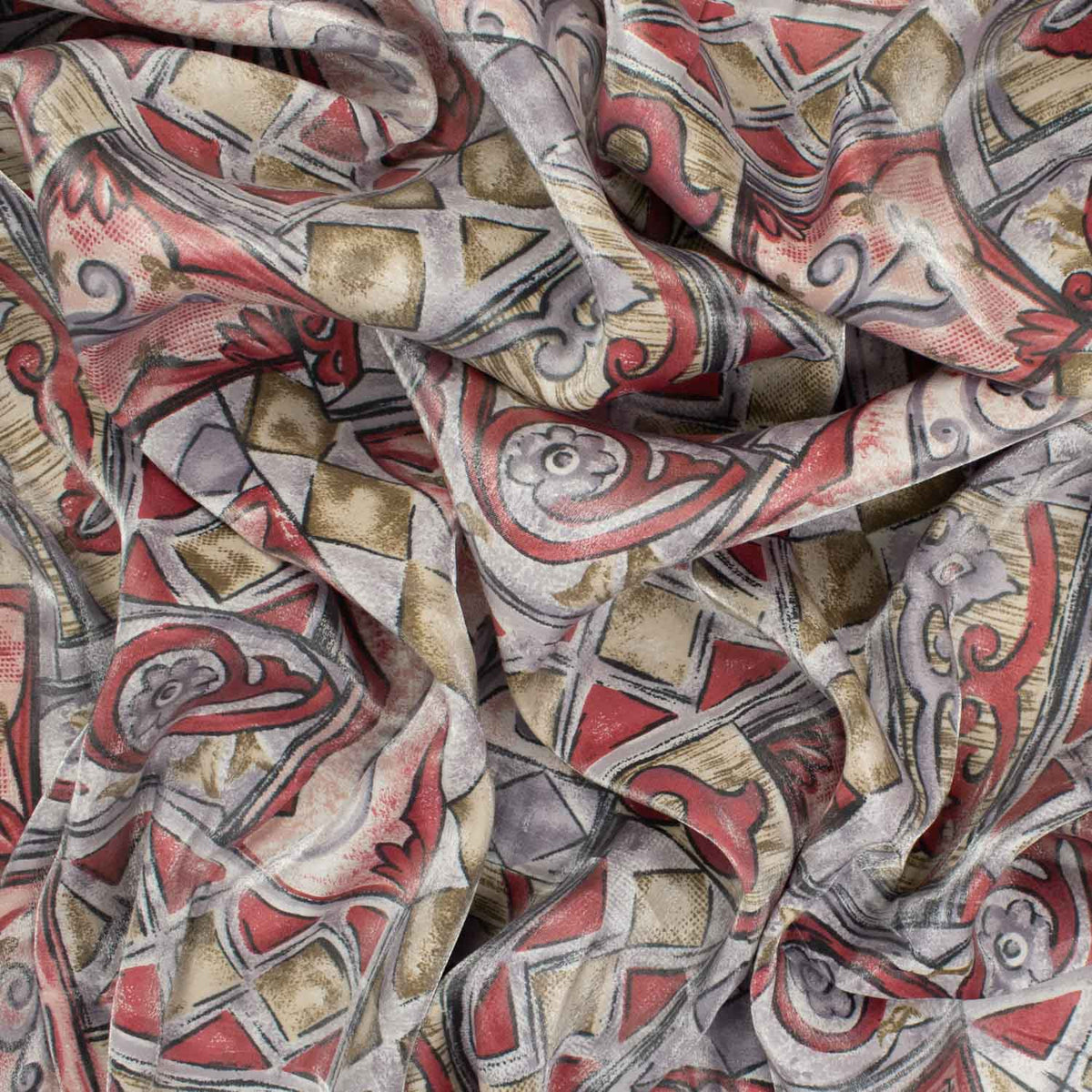 Printed Lining Design-36 Red & Grey Geometric – Homecraft Textiles