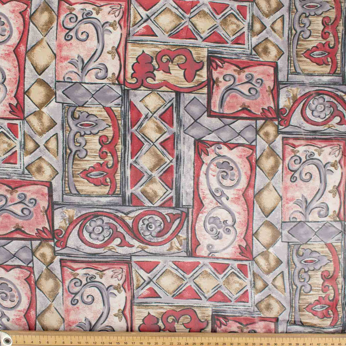 Printed Lining Design-36 Red & Grey Geometric – Homecraft Textiles