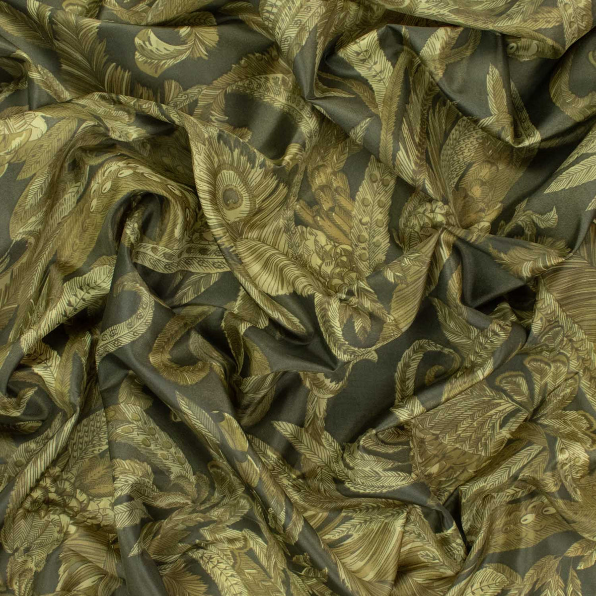 Printed Lining Design-38 Dark Gold Feather on Brown – Homecraft Textiles