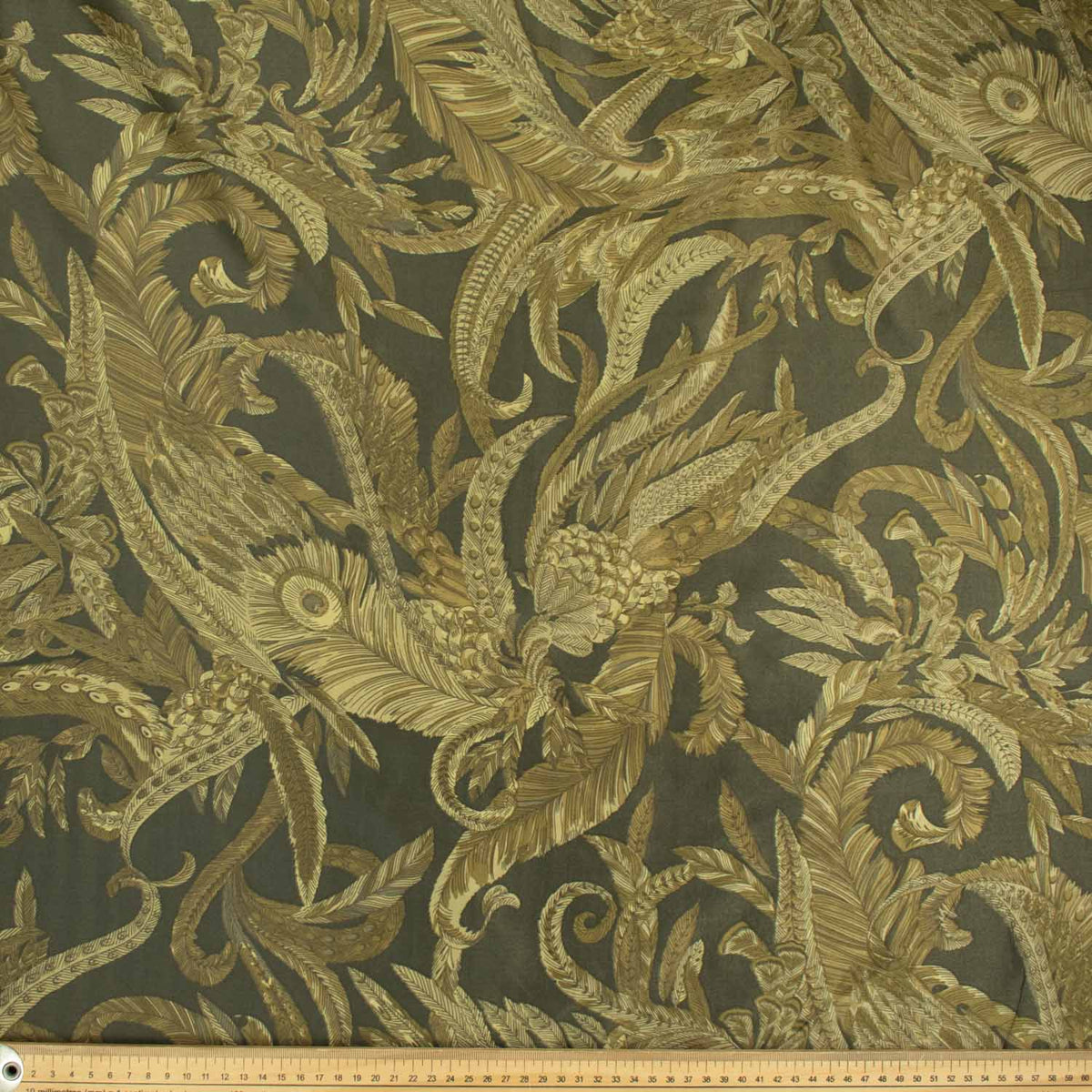 Printed Lining Design-38 Dark Gold Feather on Brown – Homecraft Textiles