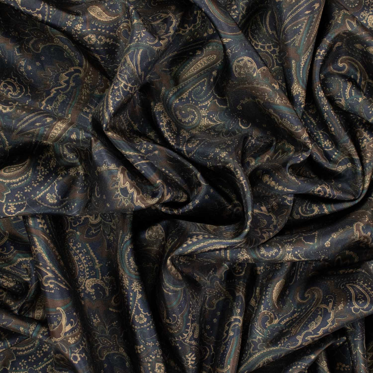 Printed Lining Design-49 Brown Paisley on Navy – Homecraft Textiles