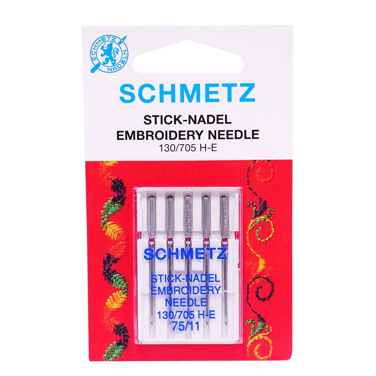 Schmetz Sewing Machine Needles Embroidery 75/11 - 5 Per Cassette ...