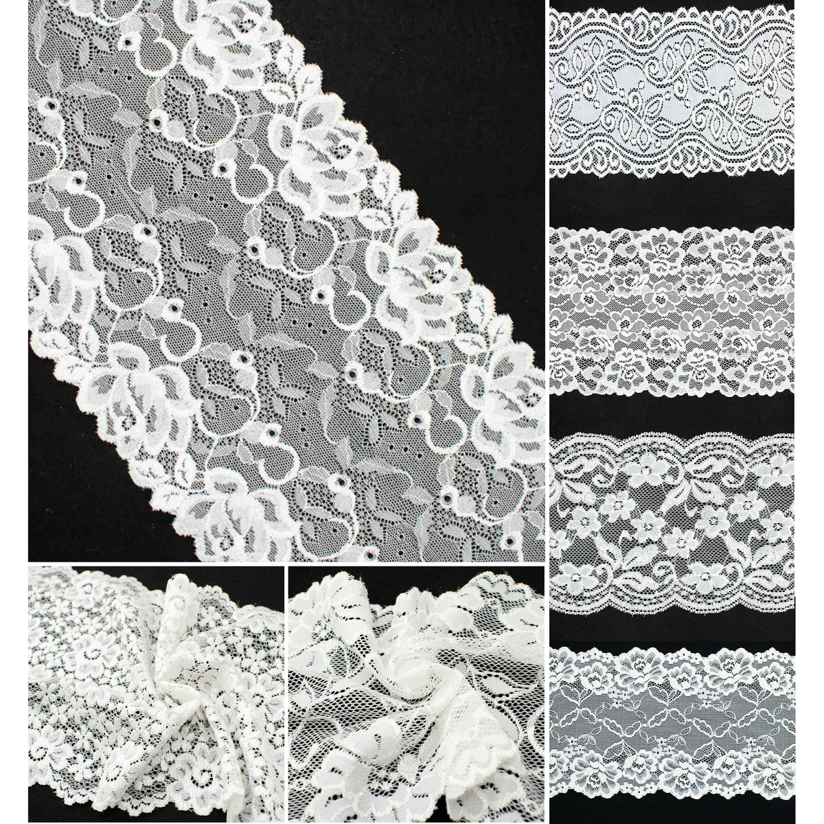 White Floral Stretch Raschel Lace Trim 160mm – Homecraft Textiles