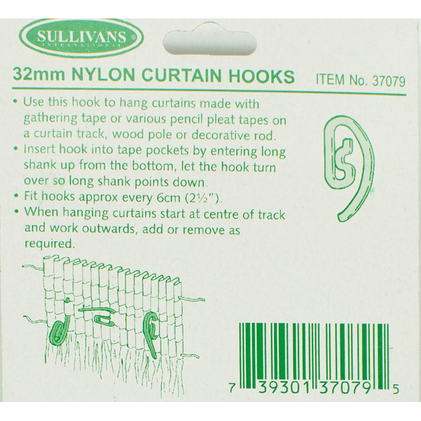 Sullivans 32mm Nylon Gathering Curtain Hooks - 25pcs – Homecraft Textiles
