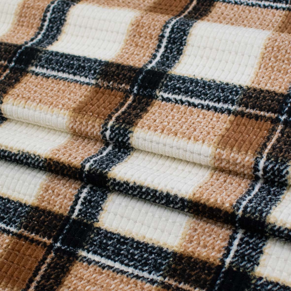 Soft Textured Woven Plaid Check - Ivory, Brown & Black Classic Check S ...