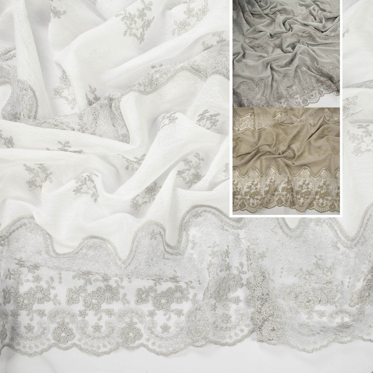 Turkish Lace Border Curtaining Sheer/Voile Metallic Floral Embroidered ...