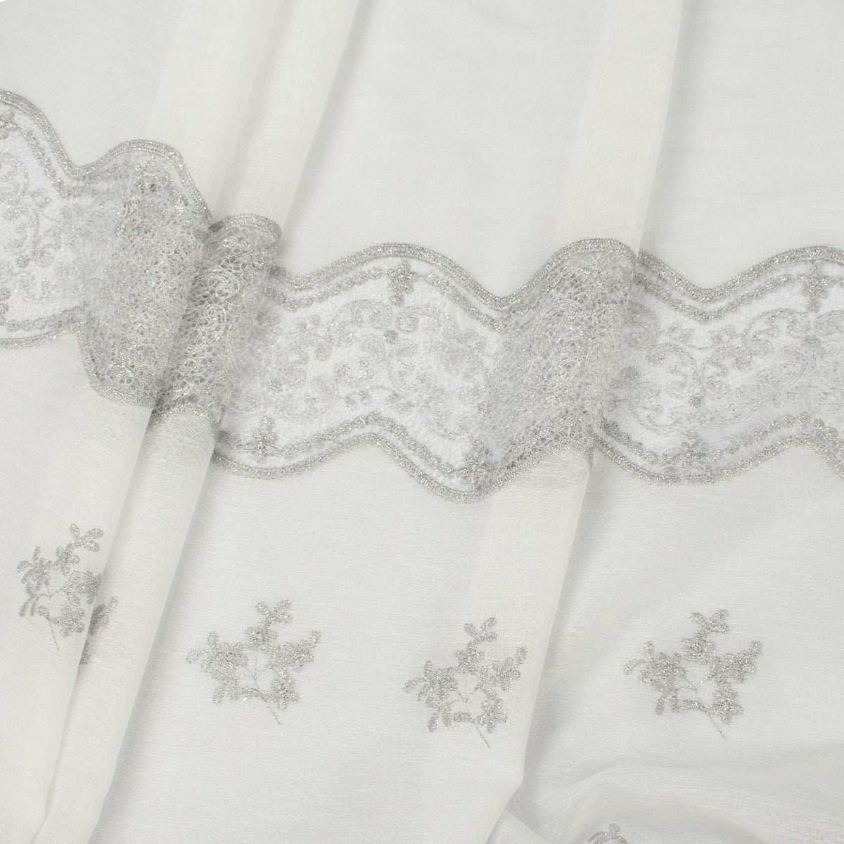 Turkish Lace Border Curtaining Sheer/Voile Metallic Floral Embroidered ...