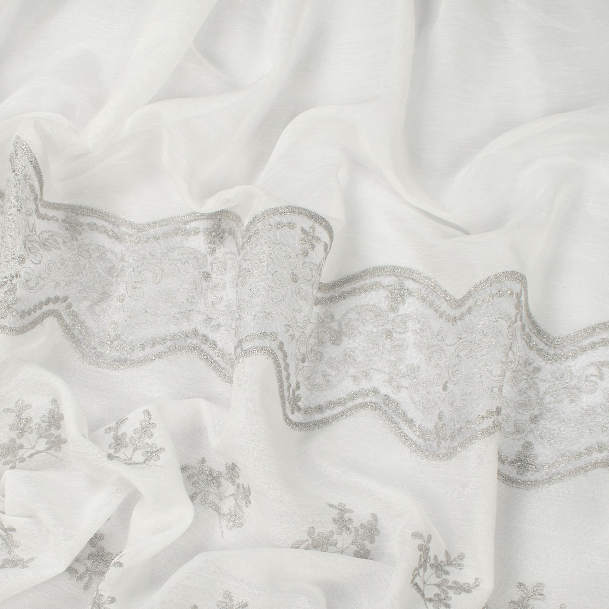 Turkish Lace Border Curtaining Sheer/Voile Metallic Floral Embroidered ...