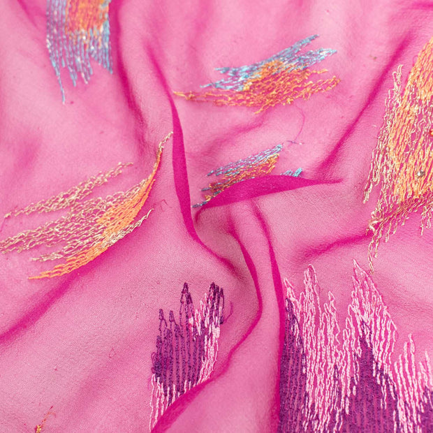 Lace Edged Embroidered Pure Silk Chiffon Magenta – Homecraft Textiles