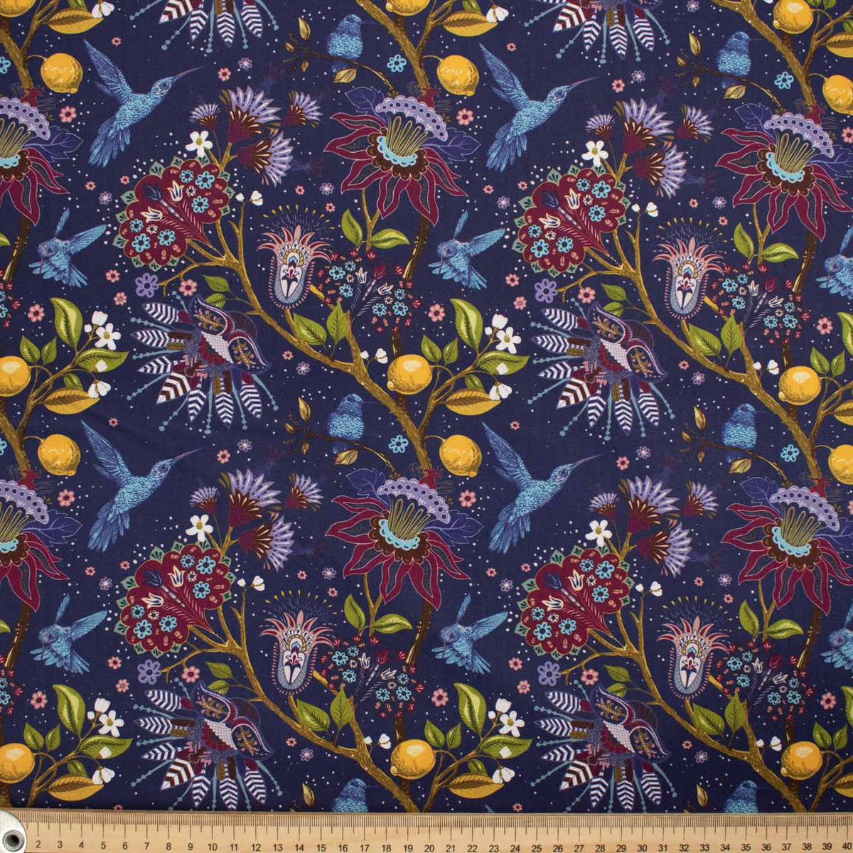 Australiana Bush Collection Flowers and Birds On Navy Cotton Prints ...