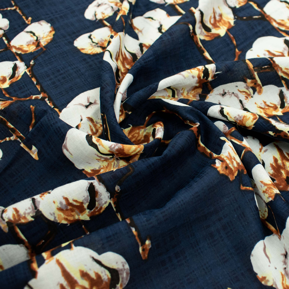 Crinkle Cotton Prints Design-5 Cotton Flower on Navy – Homecraft Textiles