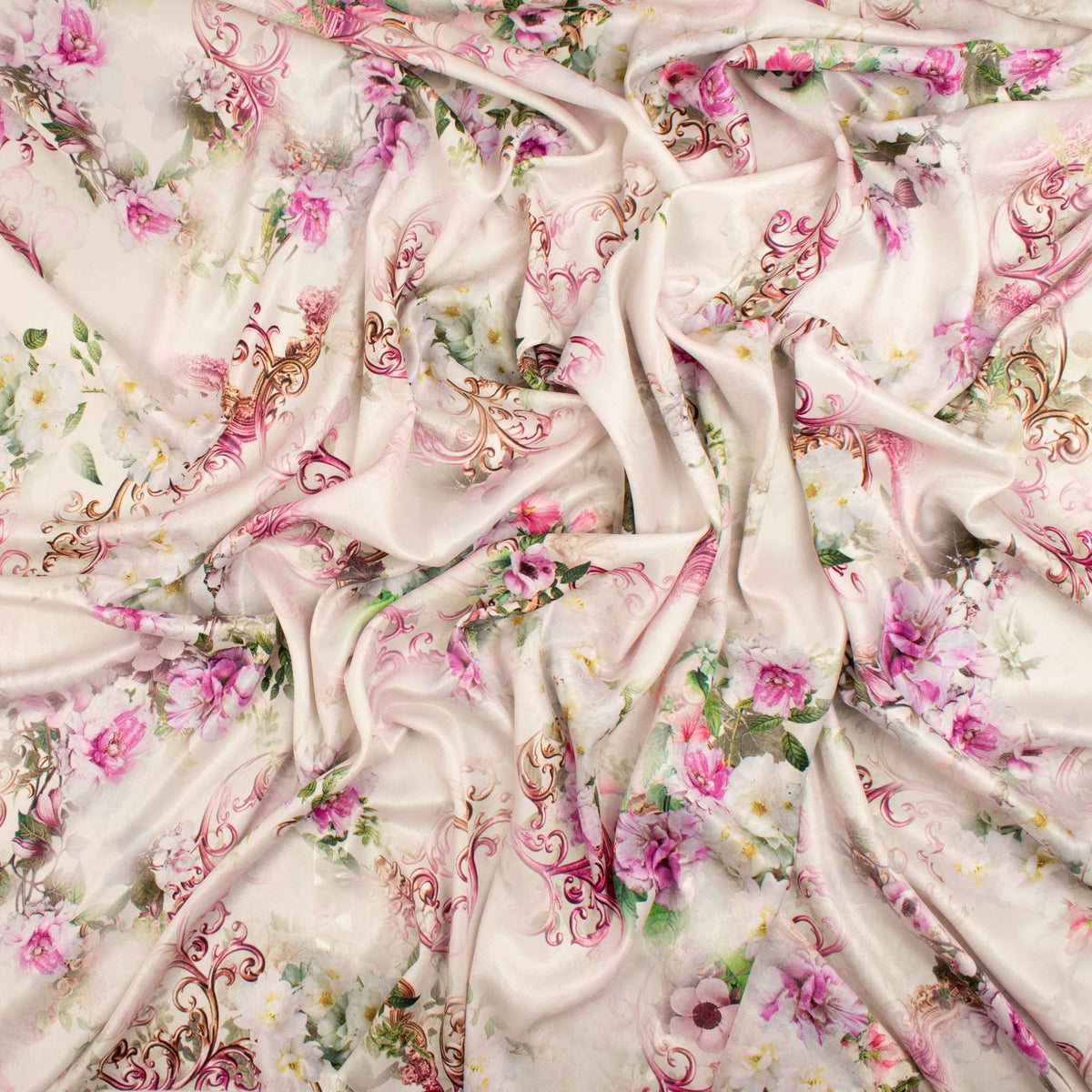 Digital Printed Satin Design-19 Pink Floral on Ivory – Homecraft Textiles