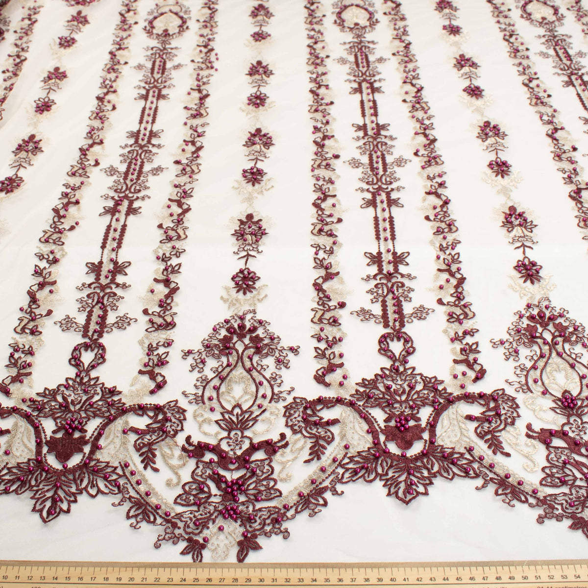 Heavy Pearl Metallic Embroidered Lace Maroon – Homecraft Textiles
