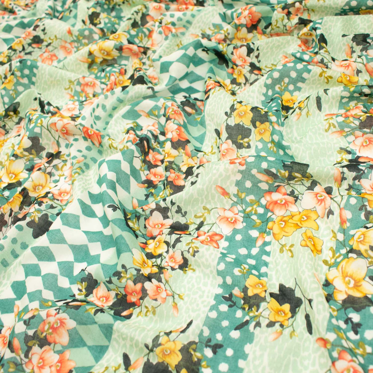 Japanese Pure Cotton Lawn Prints Design-176 Orange & Yellow Floral Vin ...