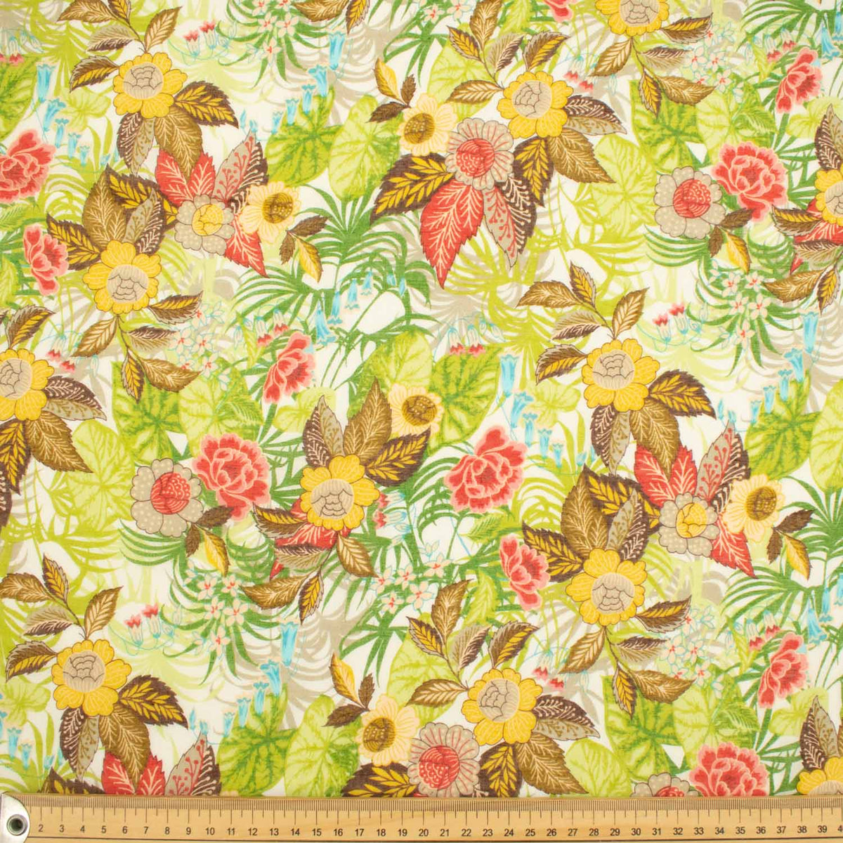 Japanese Pure Cotton Lawn Prints Design-194 Red Florals & Green Leaves ...