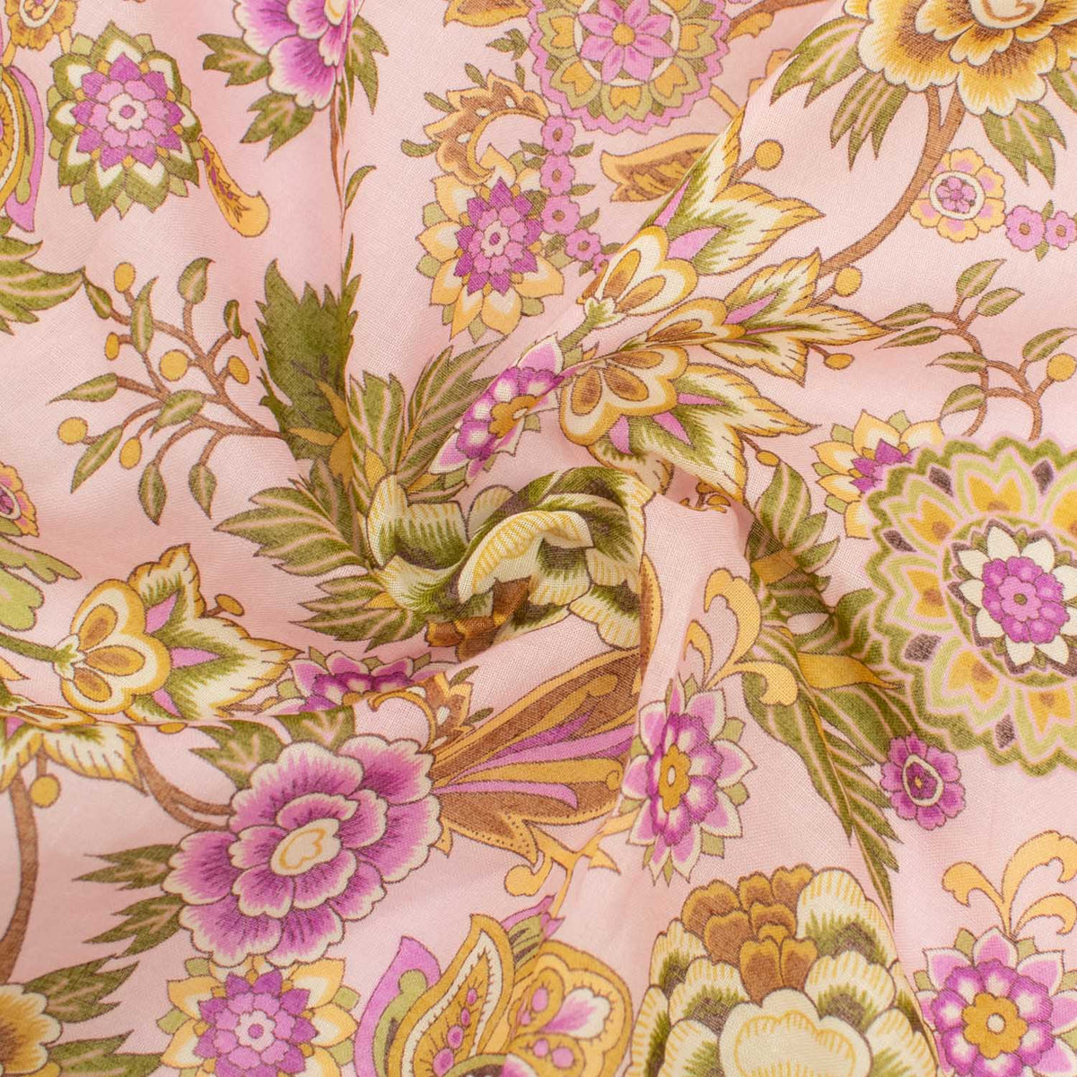 Japanese Pure Cotton Lawn Prints Design-196 Beige Florals & Green Leav ...