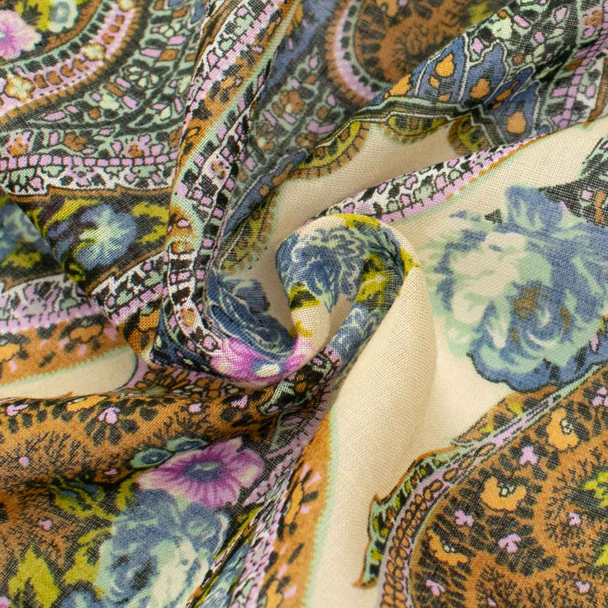 Japanese Pure Cotton Lawn Prints Design-211 Brown & Grey Paisley on Pa ...