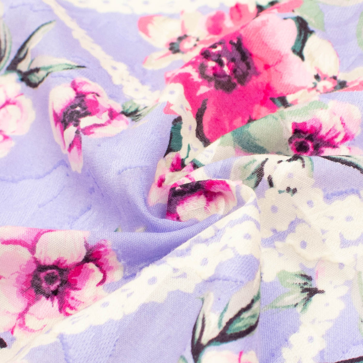 Japanese Pure Cotton Lawn Prints Design-153 Pink Flowers and White Lac ...