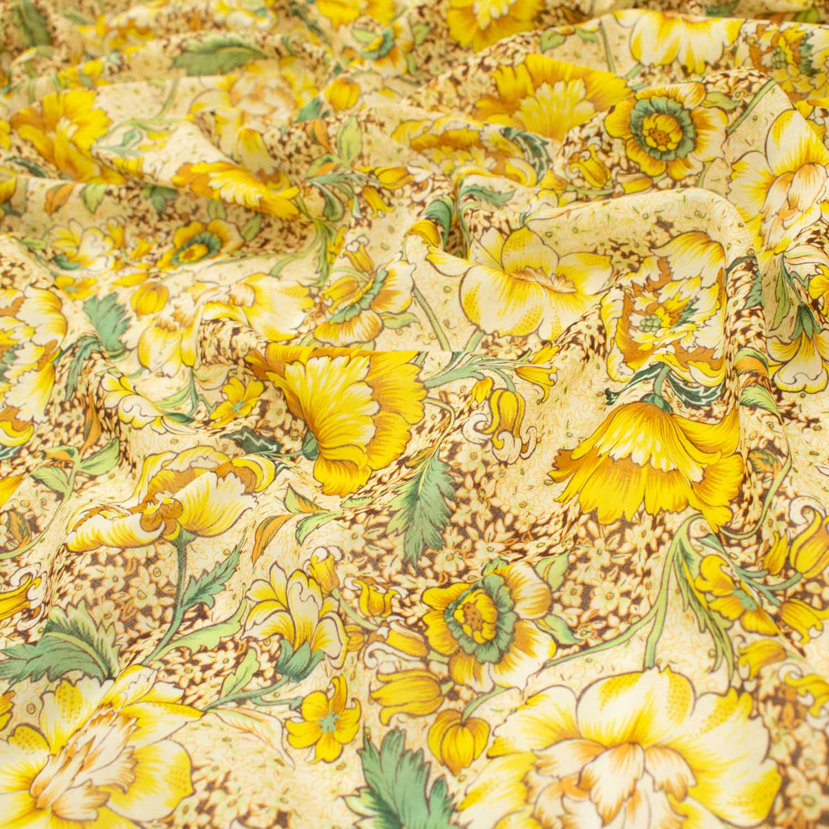 Japanese Pure Cotton Lawn Prints Design-158 Yellow & Green Large Flora ...