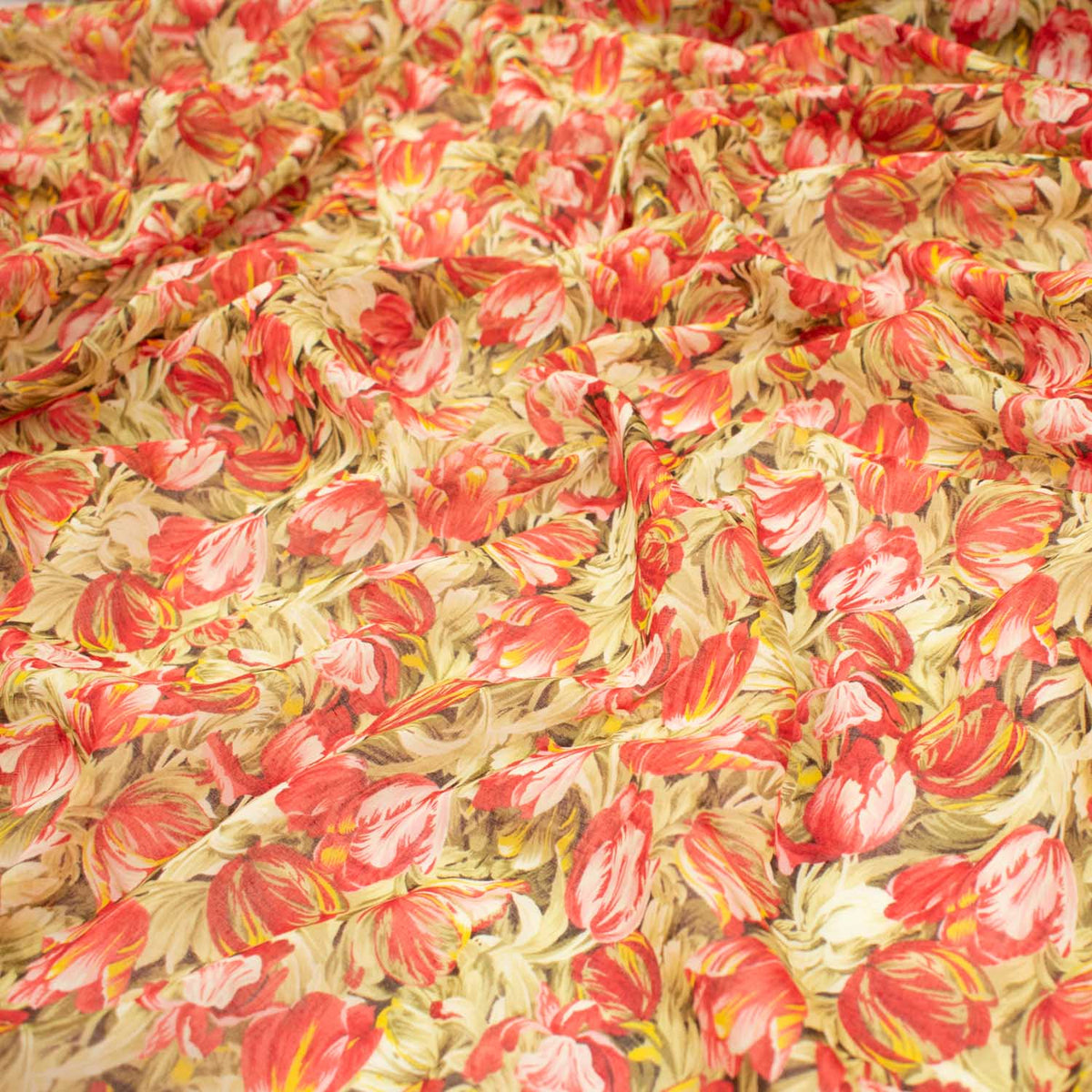 Japanese Pure Cotton Lawn Prints Design-166 Red & Beige Tulip ...