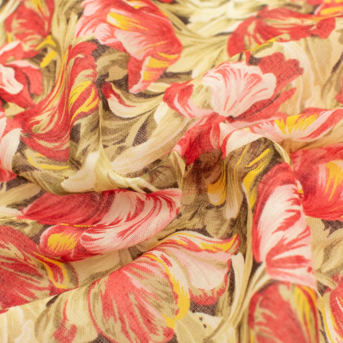 Japanese Pure Cotton Lawn Prints Design-166 Red & Beige Tulip ...