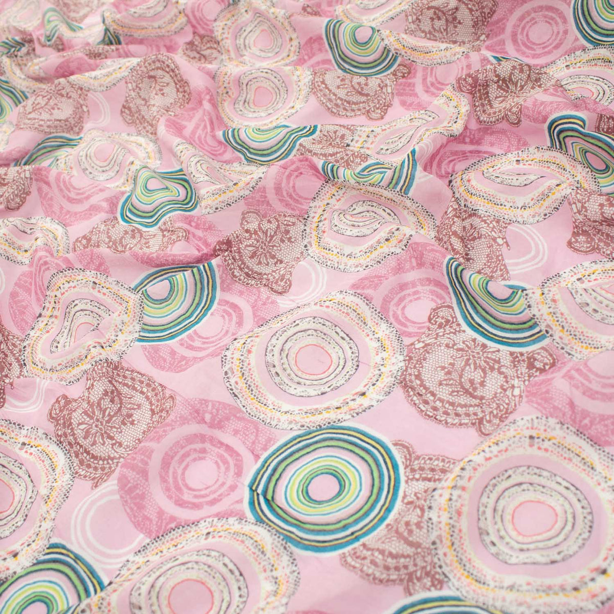 Japanese Pure Cotton Lawn Prints Design-142 Green & Pink Circles ...