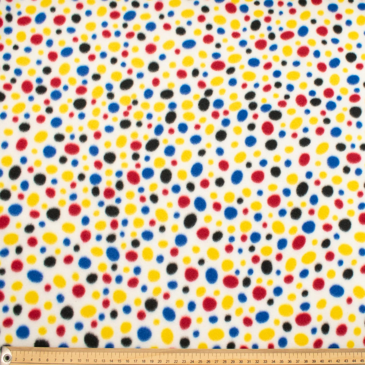 Multi Coloured Dots on White Printed Polar Fleece Design 130 ...