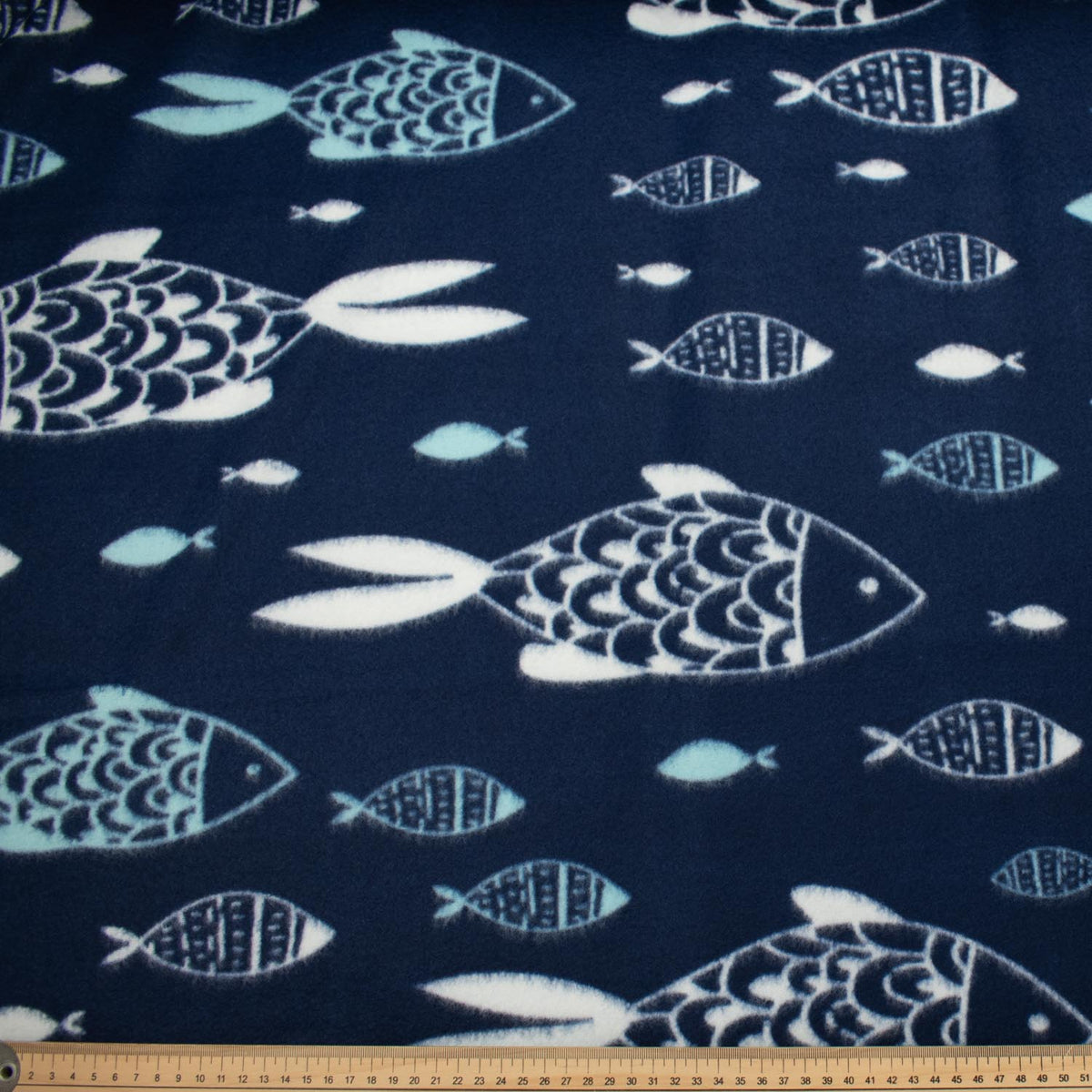 White Fish on Blue Printed Polar Fleece Design 200 – Homecraft Textiles